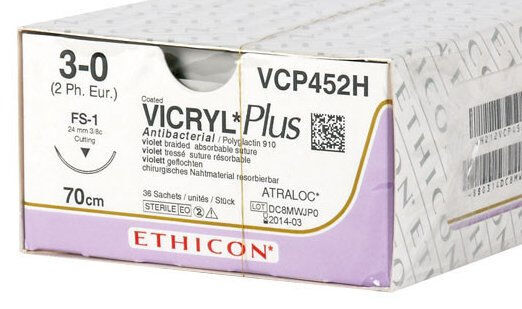 Vicryl plus 3-0 hechtdraad met FS-1 hechtnaald en 70cm draad per 36st ...